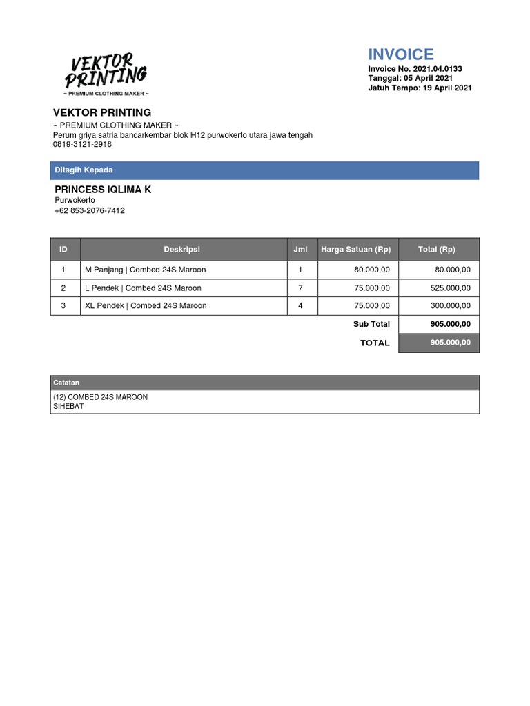Vektor Printing Invoice 2021.04.0133 | PDF