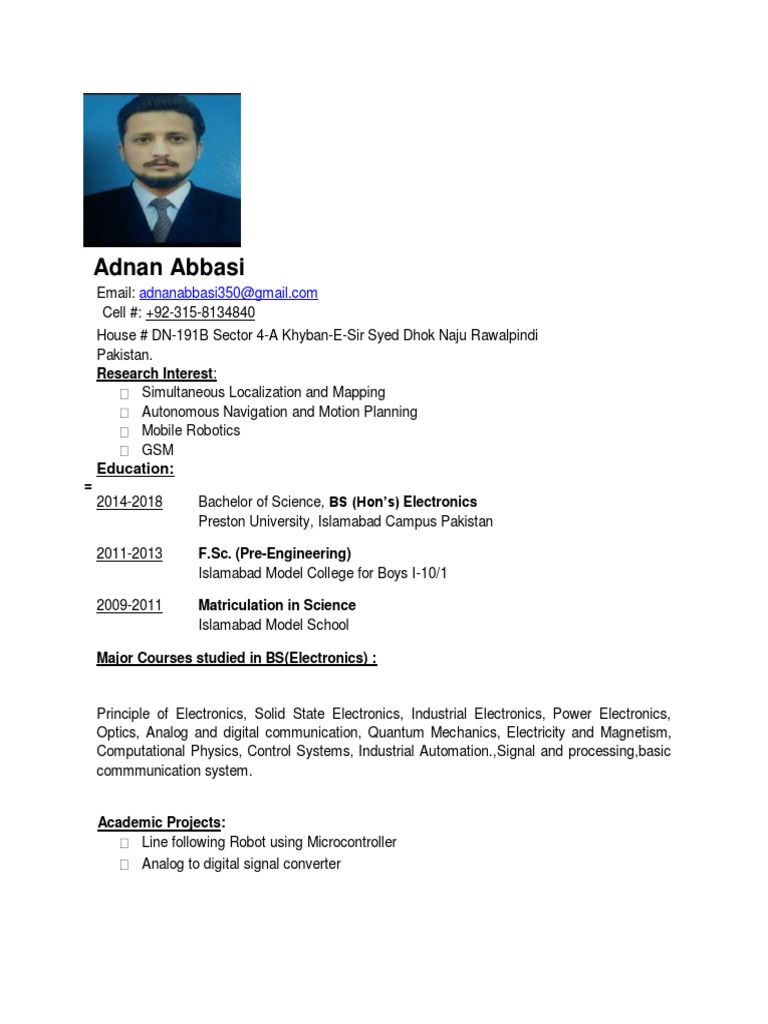 Adnan Abbasi cv123 | PDF | Fiber To The X | Electronics