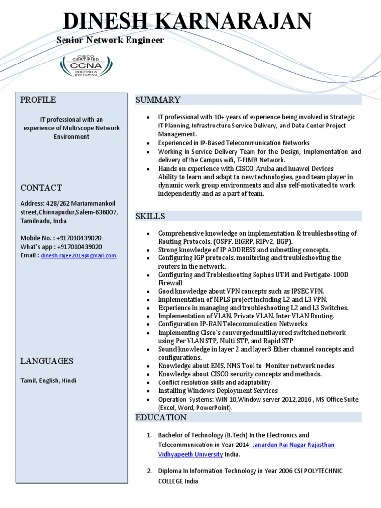 Senior Network Engineer: Profile | PDF | Virtual Private Network ...