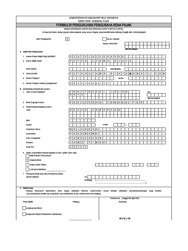 Formulir Pengukuhan PKP | PDF