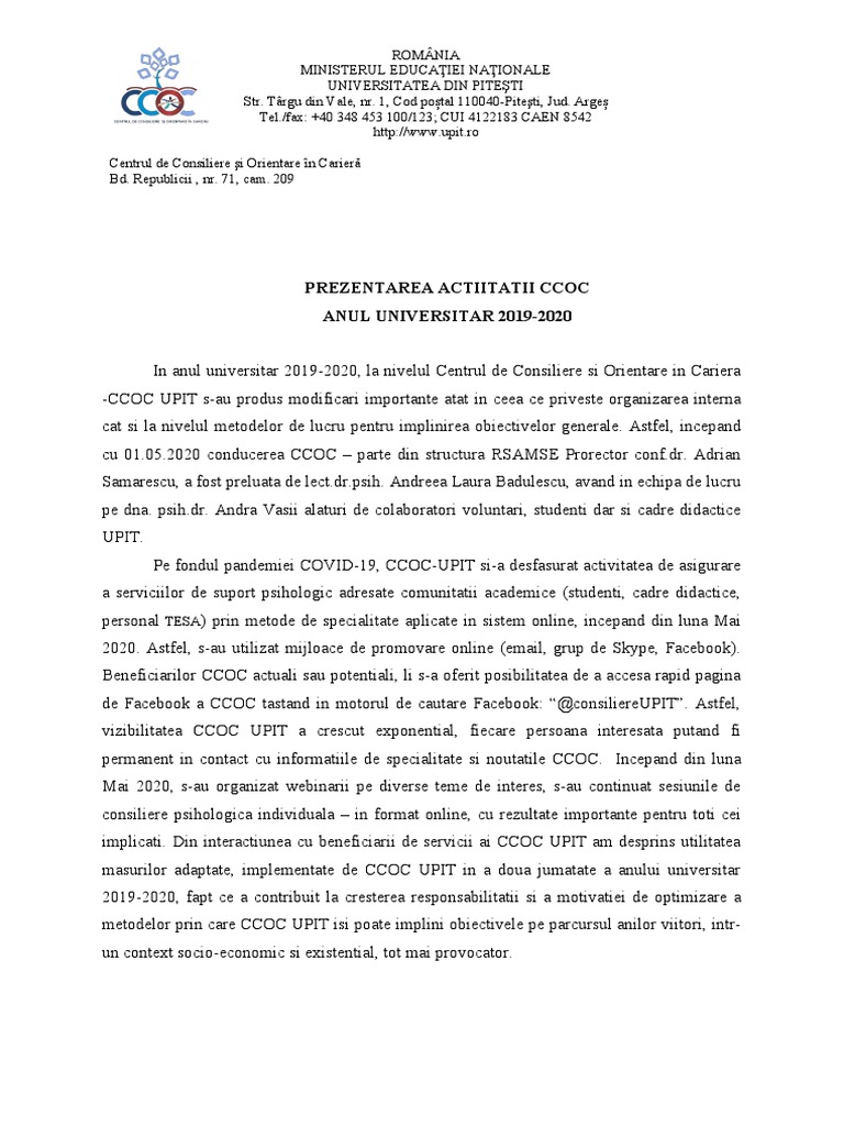 CCOC - Prezentare 2019-2020 | PDF