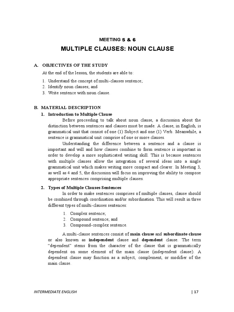 English 2 Meeting 56 Multiple Clauses Noun Clauses - 2 | PDF