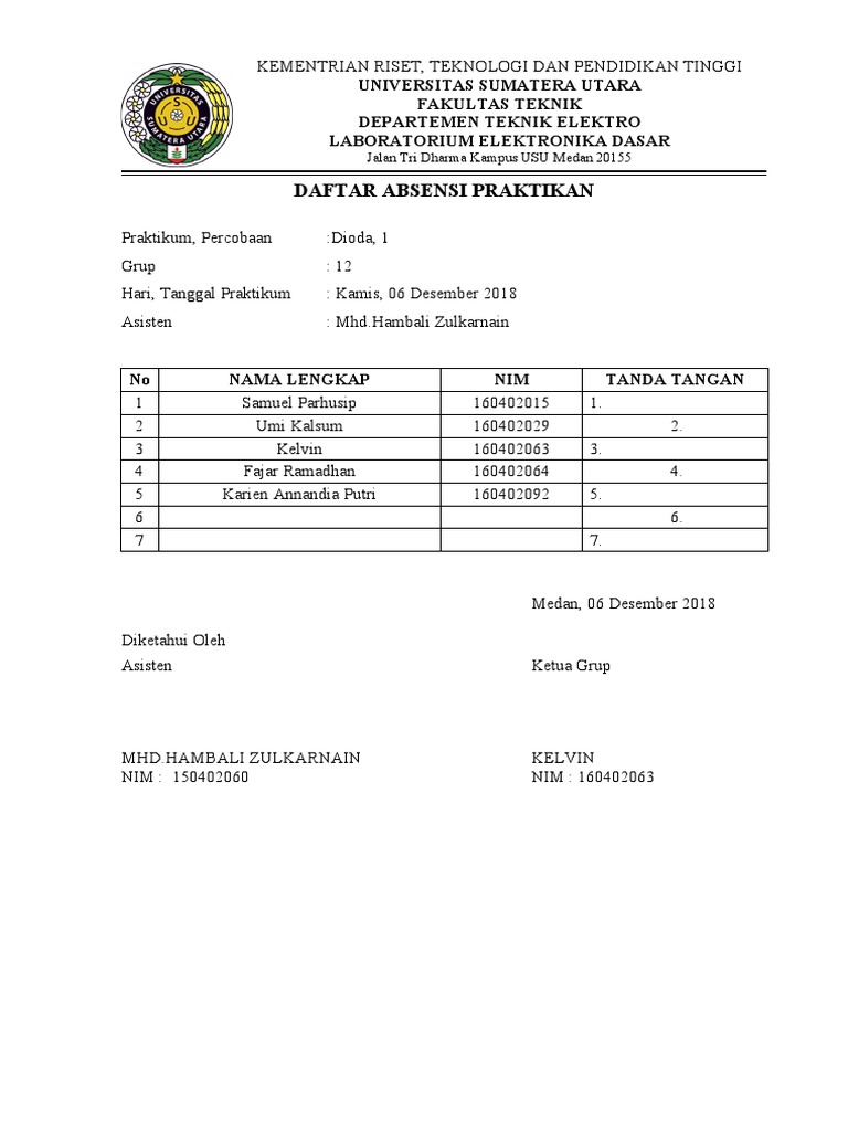 Absen Dan Peminjaman Alat Lab ElDas 2018 | PDF