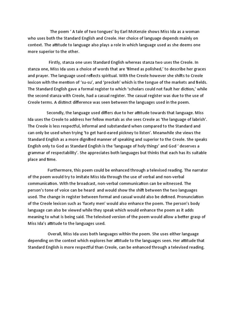 A Tale of Two Tongues Essay | PDF | English Language | Poetry