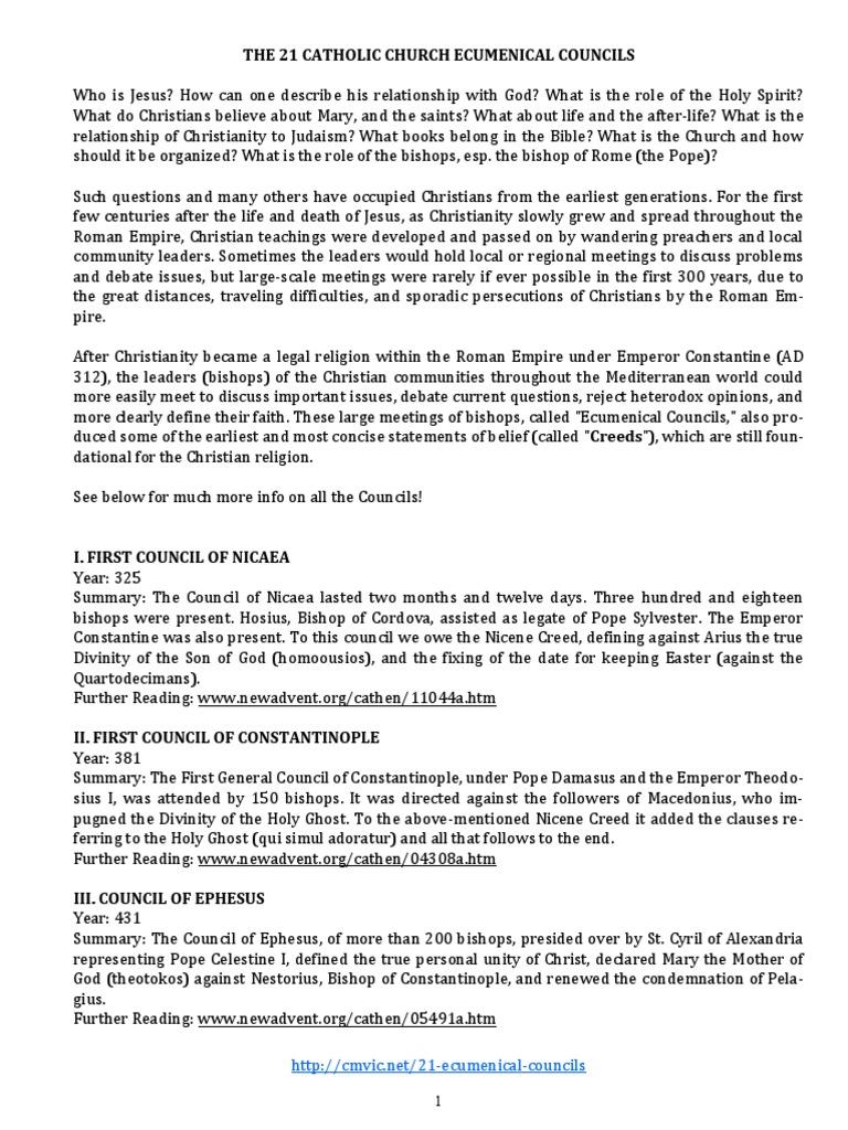 21 Ecumenical Councils | PDF | Second Vatican Council | Catholic Church
