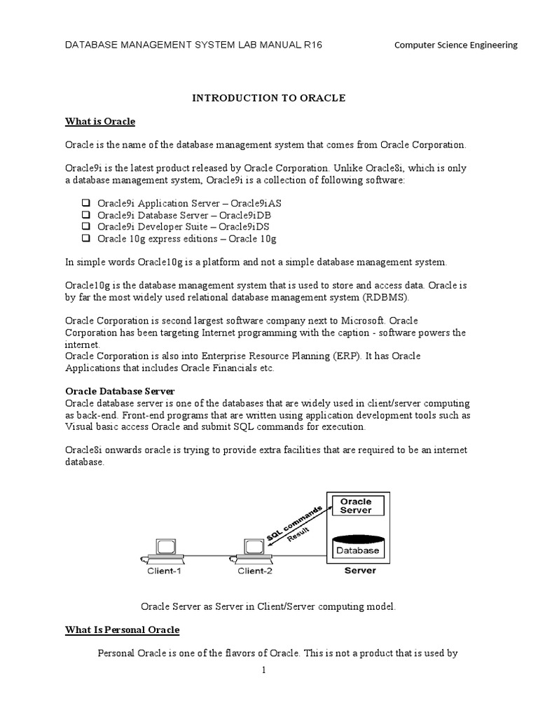 An Introduction To Database Management Concepts In Oracle Pdf Pl Sql Oracle Corporation