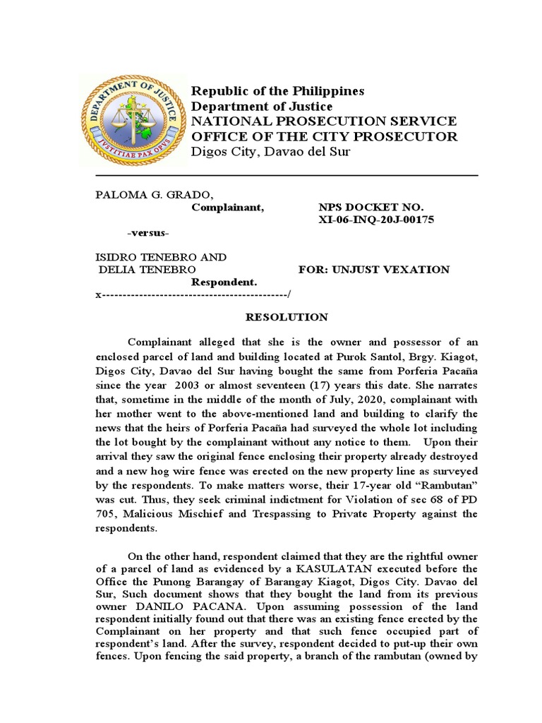 Republic of The Philippines Department of Justice National Prosecution ...