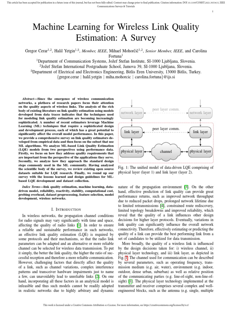 Machine Learning For Wireless Link Quality Estimation A Survey COMST | PDF | Deep Learning ...