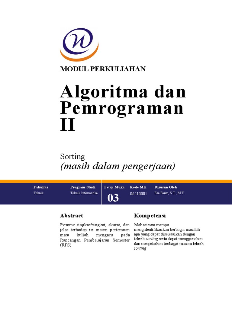 03 Modul Algoritma Pemrograman II Sorting | PDF | Algorithms ...