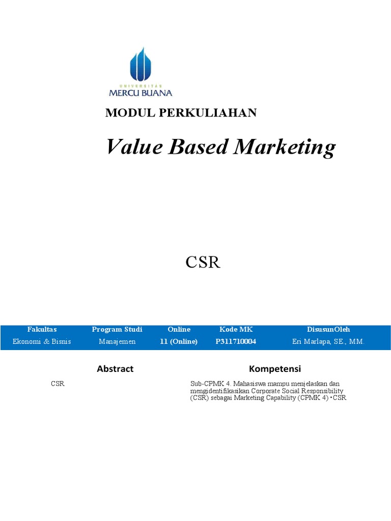 Modul Value Based-Marketing (TM11) | PDF