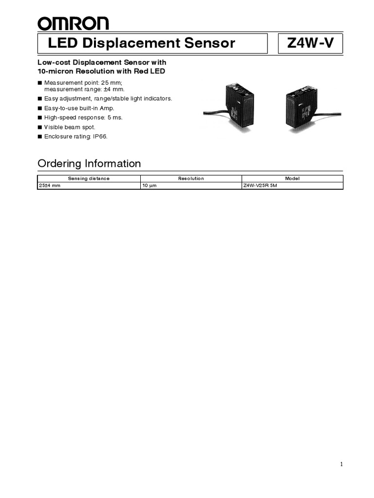 Z4W-V LED Displacement Sensor: Ordering Information | PDF | Sensor ...