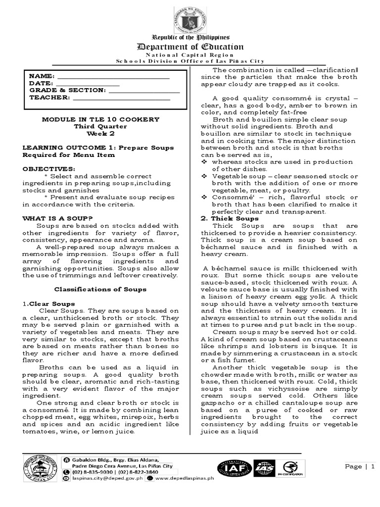 Module 2 Prepare Soups For Required Menu Item | PDF | Stock (Food) | Soup