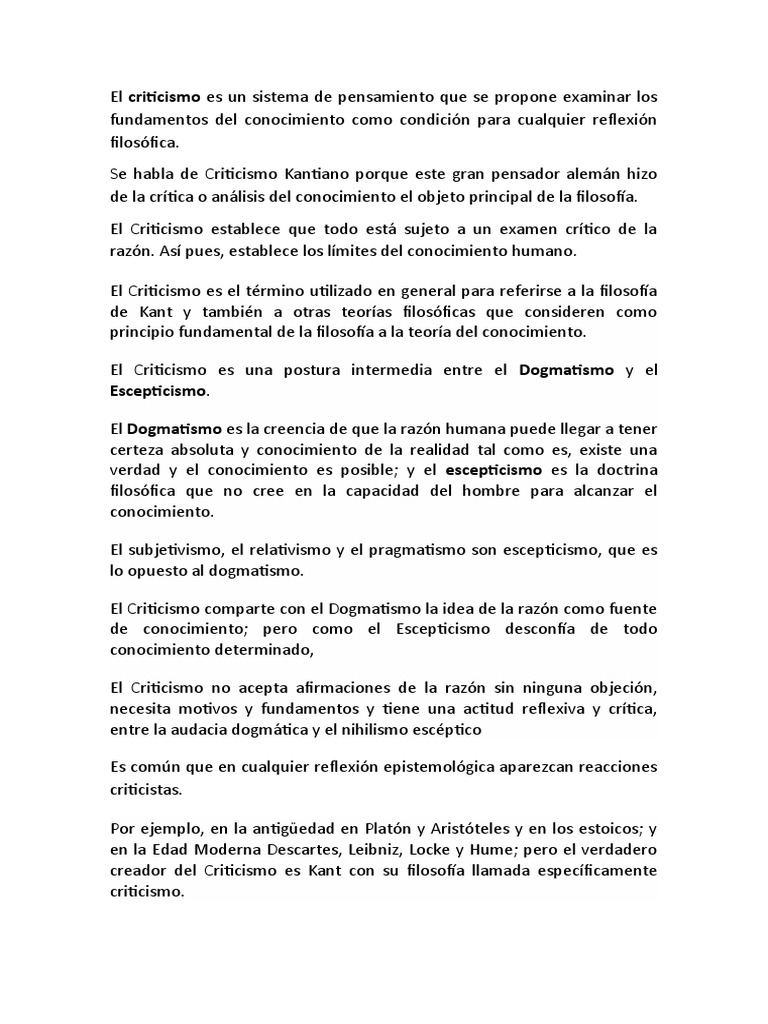 El Criticismo | PDF
