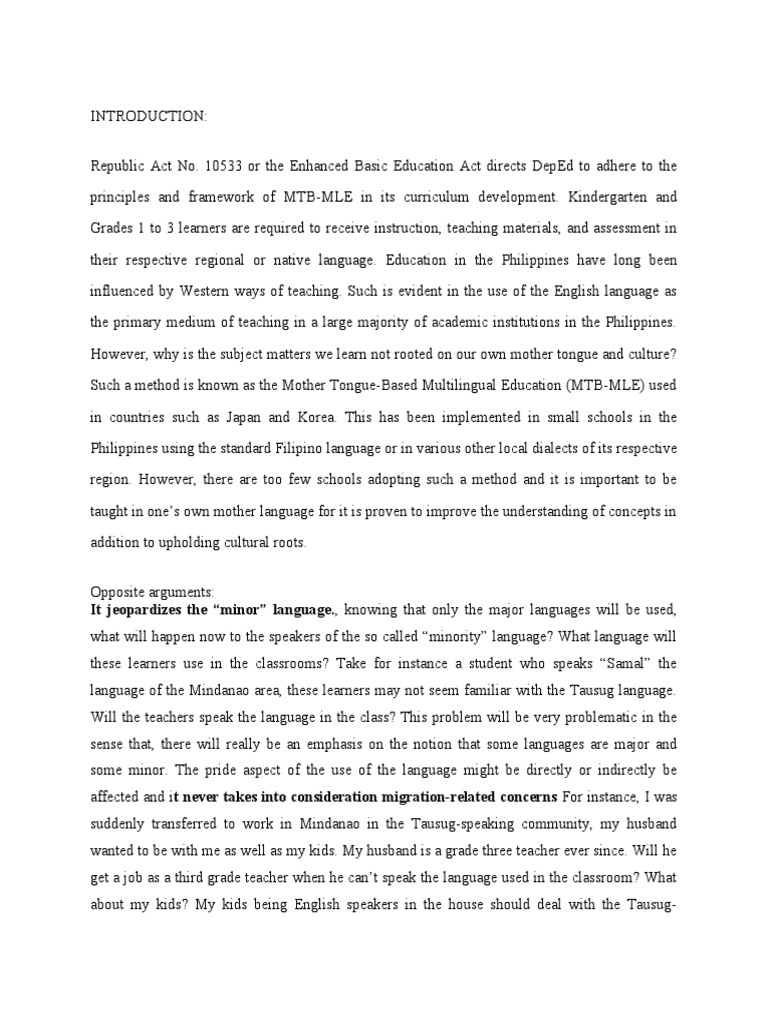 It Jeopardizes The "Minor" Language., Knowing That Only The Major ...