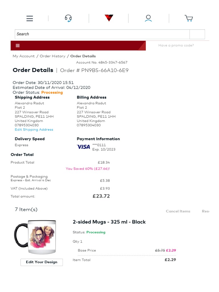 Order Details: Order # PN9B5-66A10-6E9 | PDF | Internet | Computing