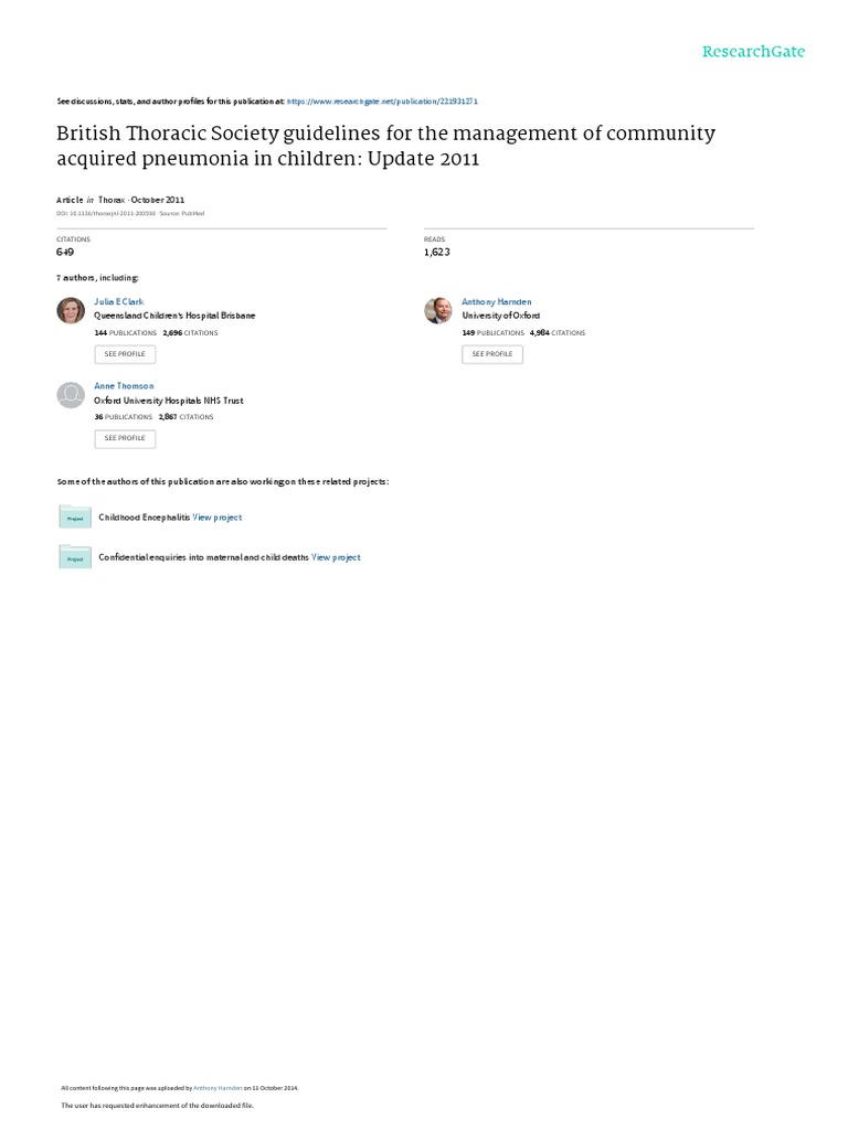 British Thoracic Society Guidelines For The Manage | PDF | Pneumonia ...