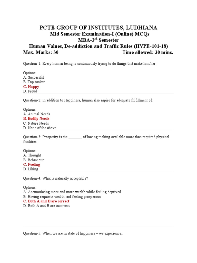 MSE-I HVPE (MCQS) | PDF | Self | Consciousness