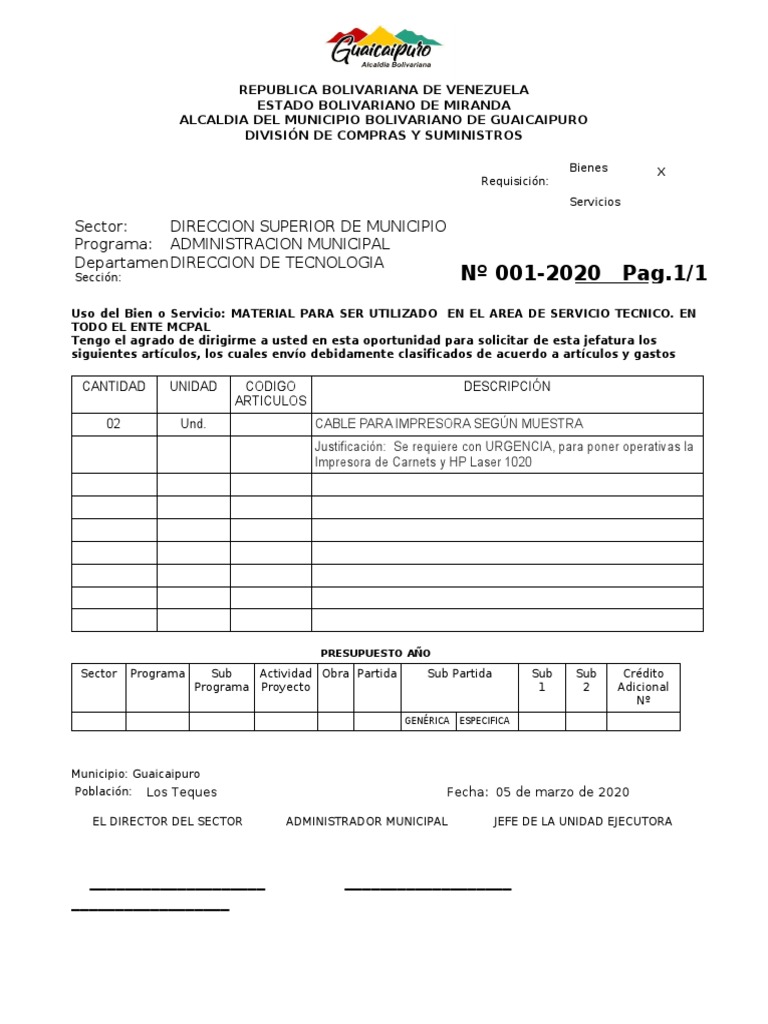 Formato de Requisicion de Materiales 2020 | PDF | Informática y ...