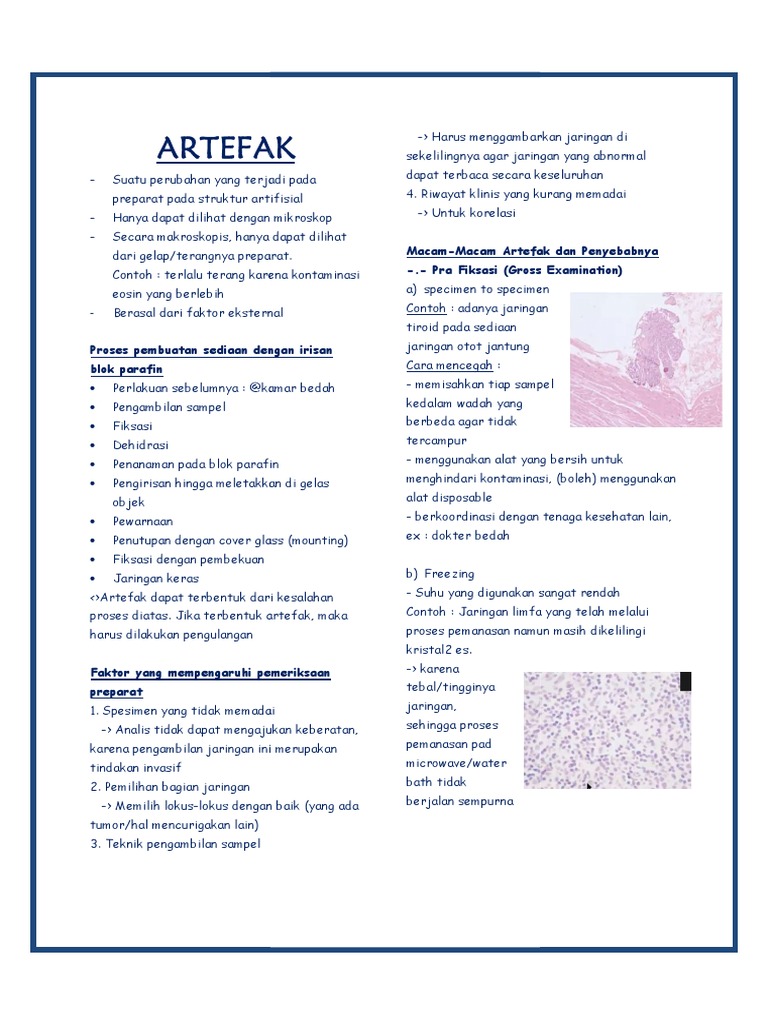 Jenis dan Penyebab Artefak Histologi | PDF