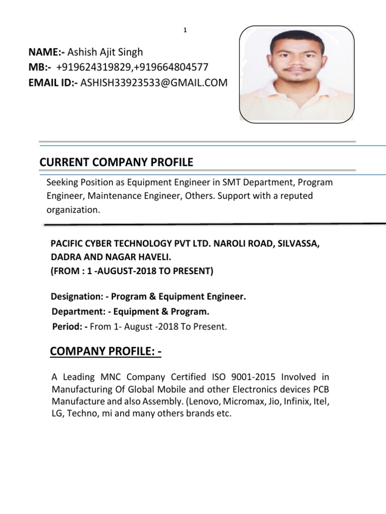 Equipment Engineer Resume - Ashish Singh | PDF | Operating System ...