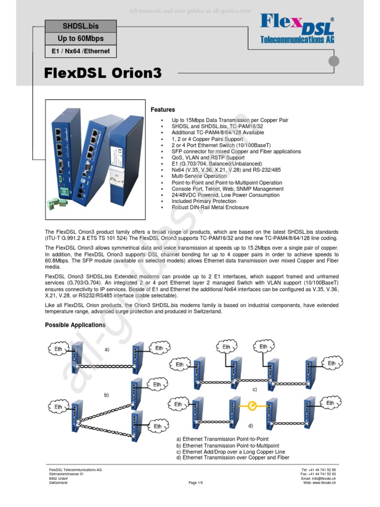 Flexdsl Orion3: SHDSL - Bis Up To 60Mbps | PDF | Digital Subscriber ...