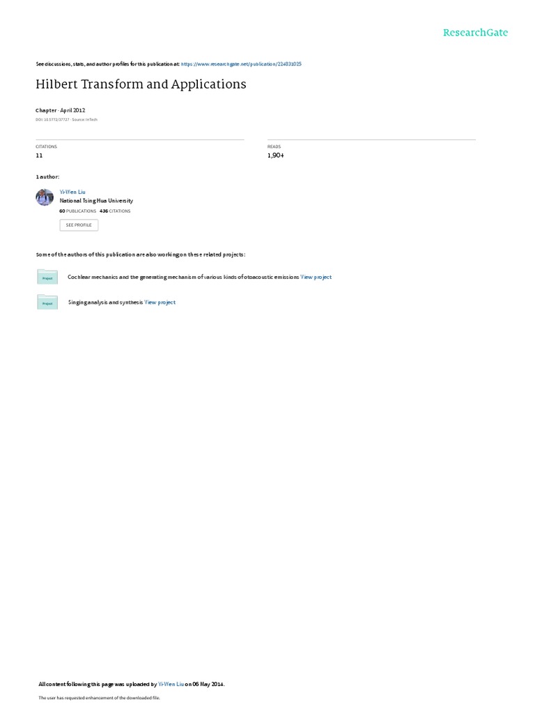 InTech-Hilbert Transform and Applications | PDF | Sampling (Signal Processing) | Hilbert Space