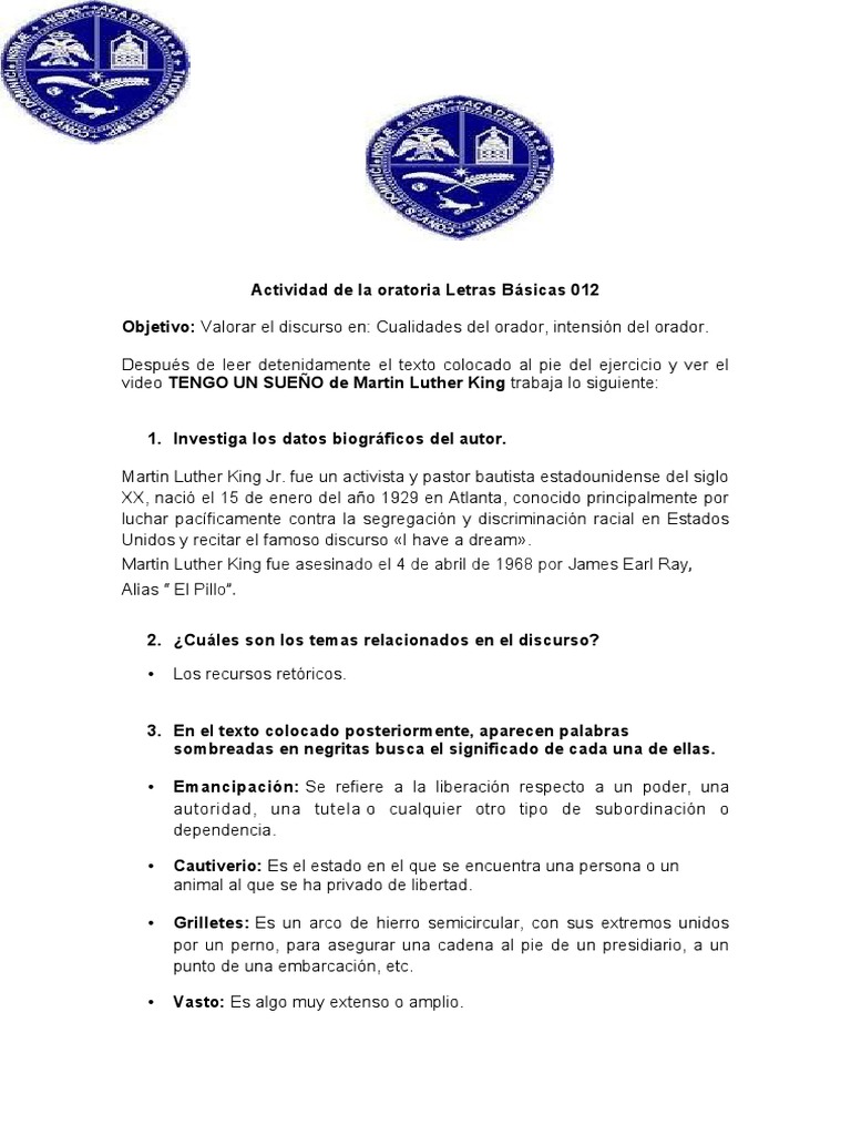 Letra 2.tengo Un Sueño de Martin Luther King | PDF | Martin Luther King ...