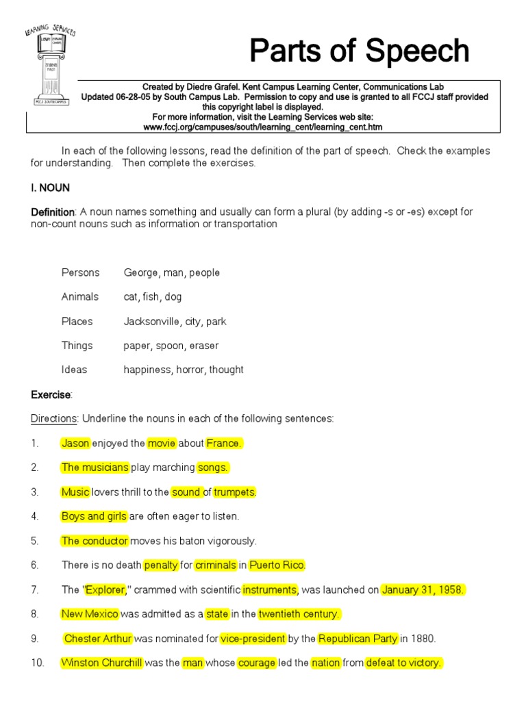 Parts of Speech Practice | PDF | Adverb | Verb