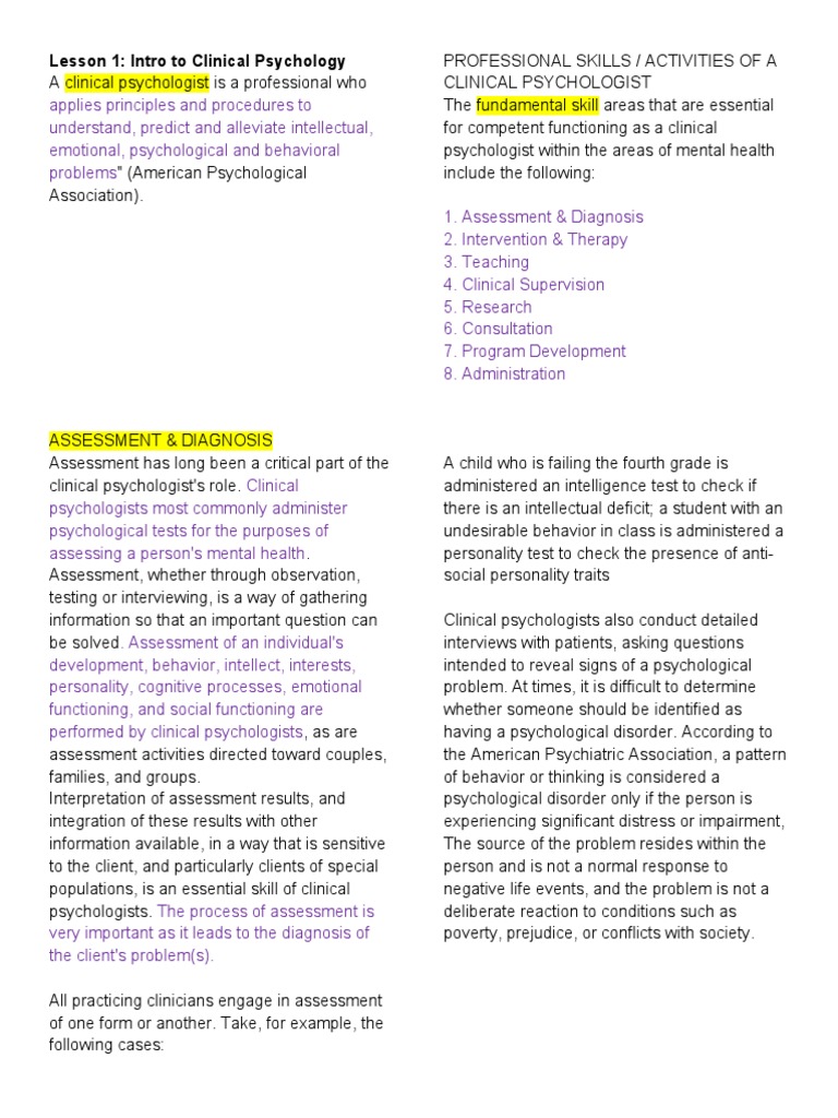 Lesson 1 Clinical Psychology | PDF | Psychotherapy | Clinical Psychology