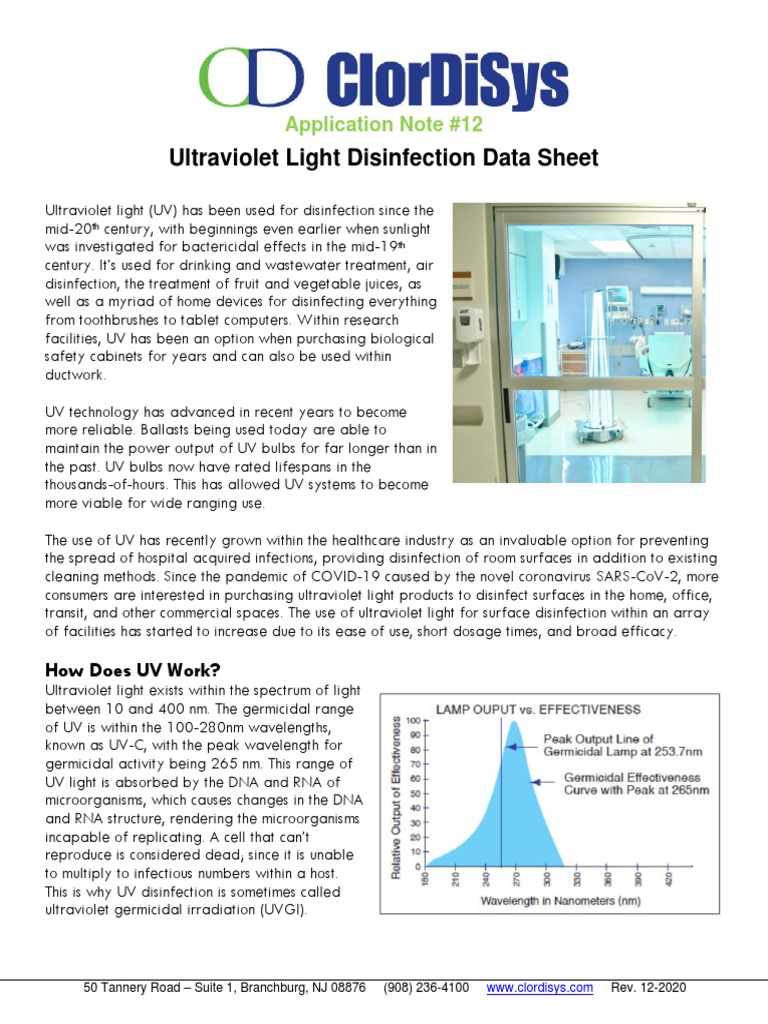 UV Data Sheet | PDF | Ultraviolet | Disinfectant