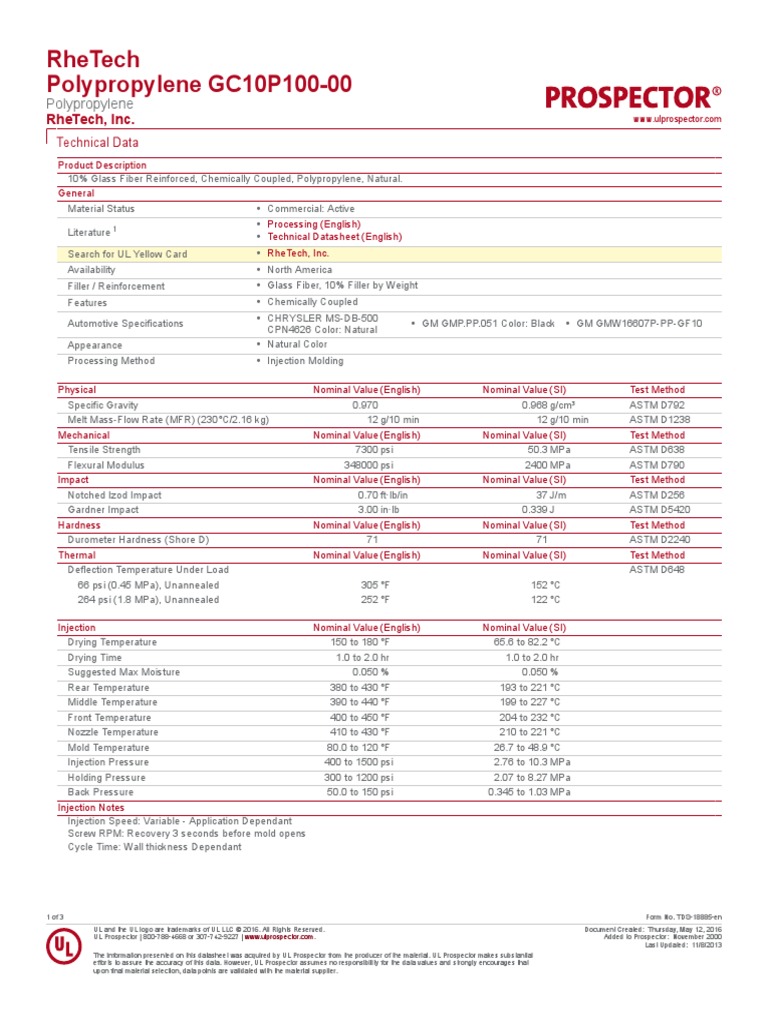 Rhetech Polypropylene Gc10P100-00 | PDF | Industrial Processes ...