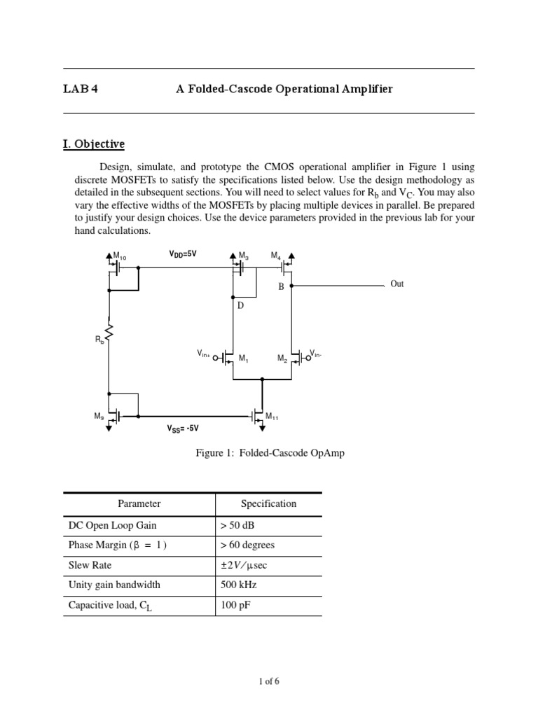 Lab 4 A Folded-Cascode Operational Amplifier | PDF | Operational ...