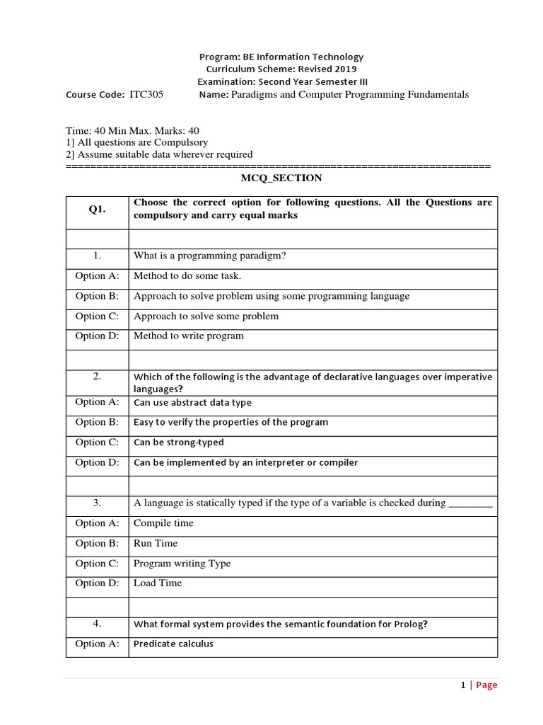 MCQ - Section Choose The Correct Option For Following Questions. All The Questions Are ...