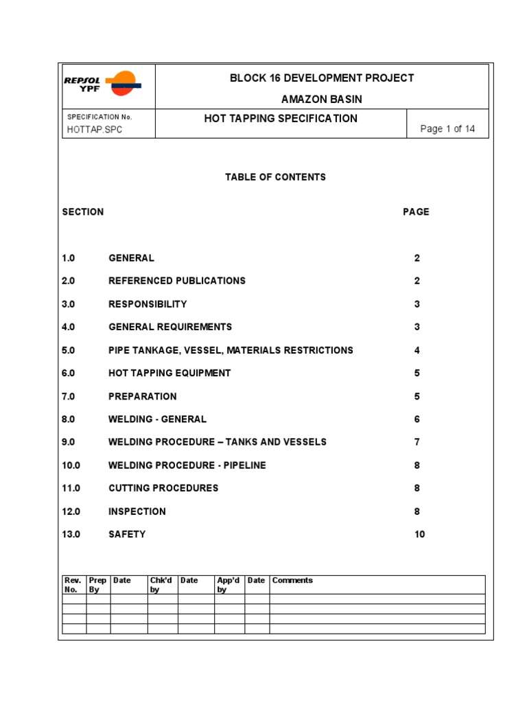 Hottap - SPC (Specification For Hot Tapping) | PDF | Pipe (Fluid ...