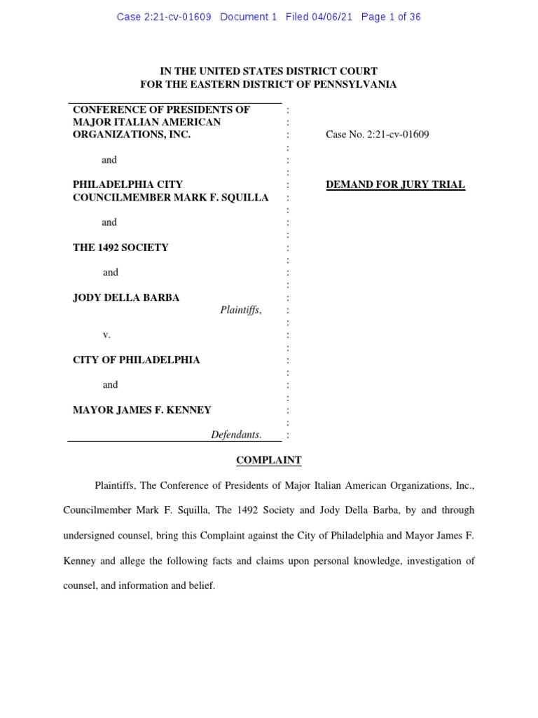 Columbus Suit | PDF | Lawsuit | Equal Protection Clause