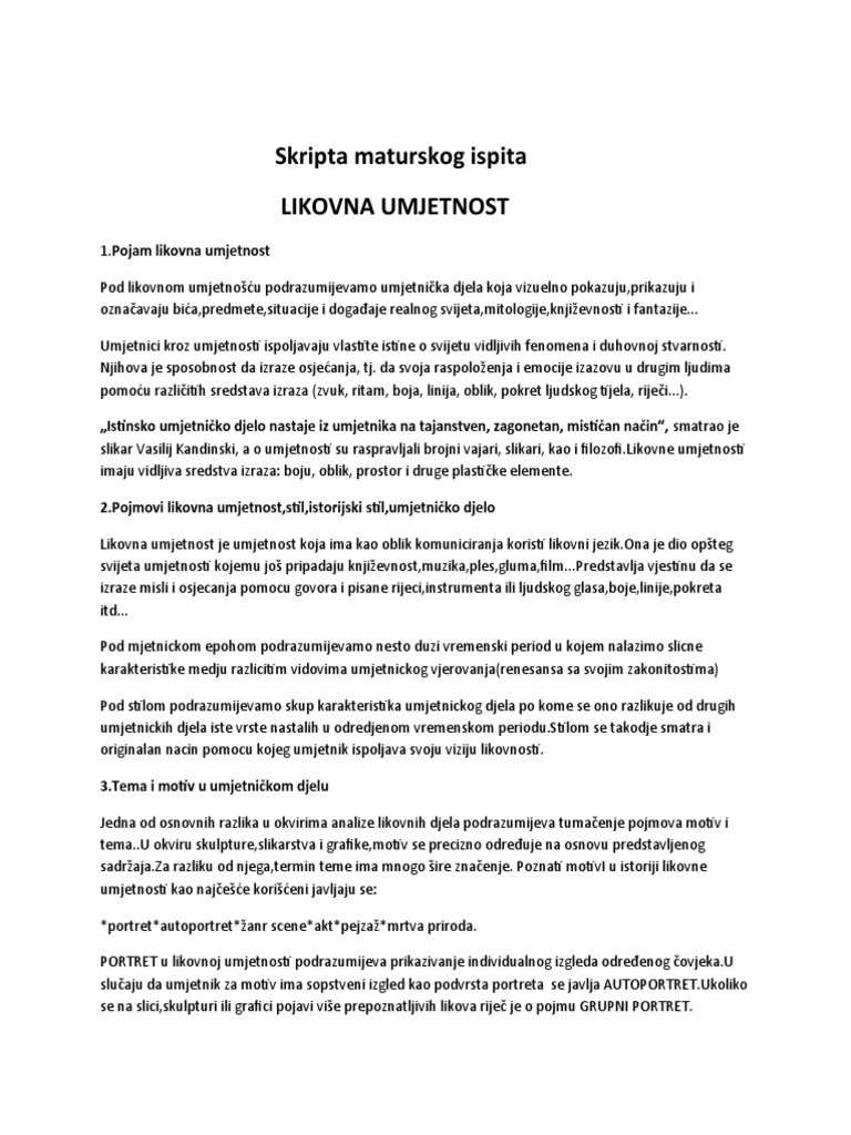 Skripta Likovne Umjetnosti | PDF