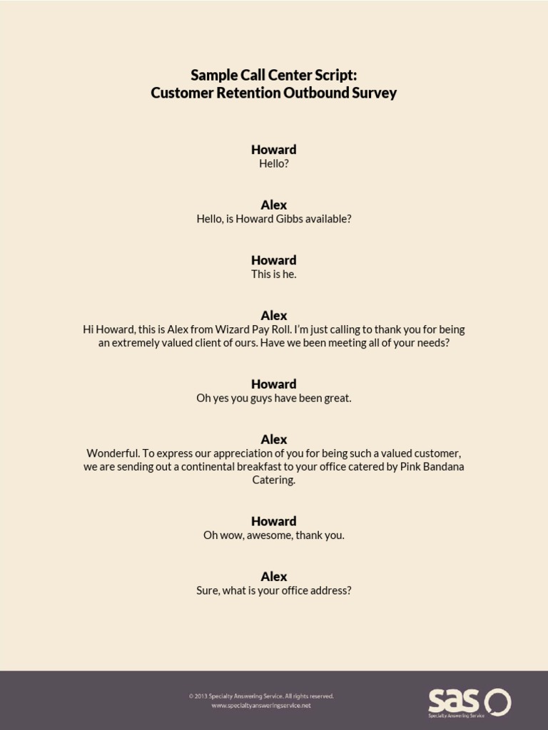 Sample Call Center Script: Customer Retention Outbound Survey | PDF ...