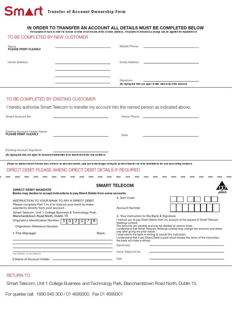 Transfer of Account Ownership Form: To Be Completed by New Customer ...