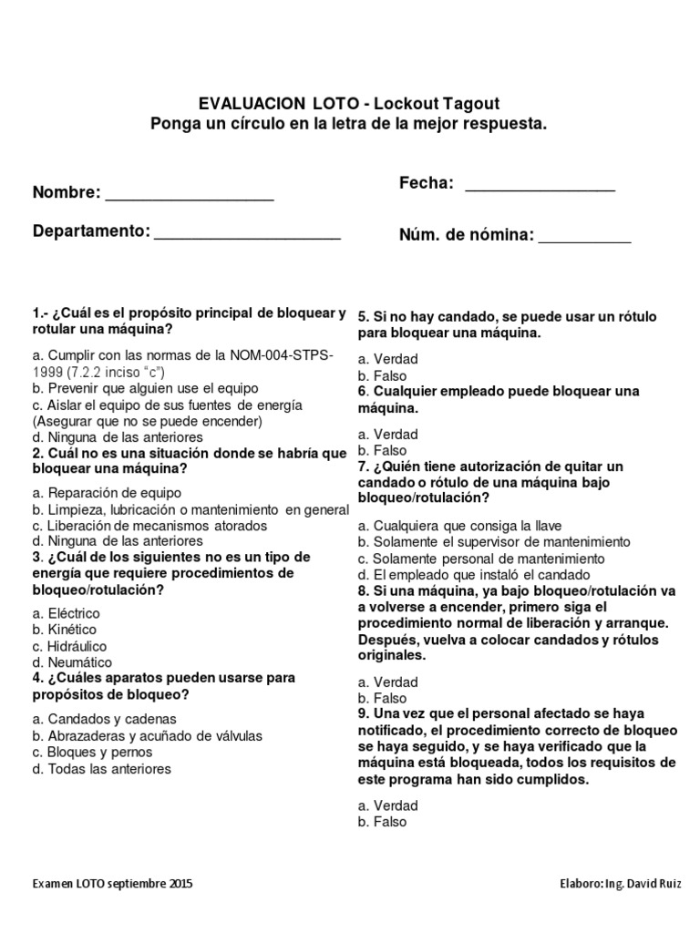 Examen LOTO Septiembre 2015 | PDF | Energía y recursos