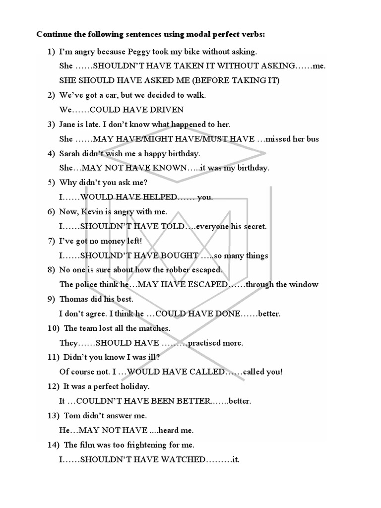KEY To MODAL Perfect Sentences | PDF