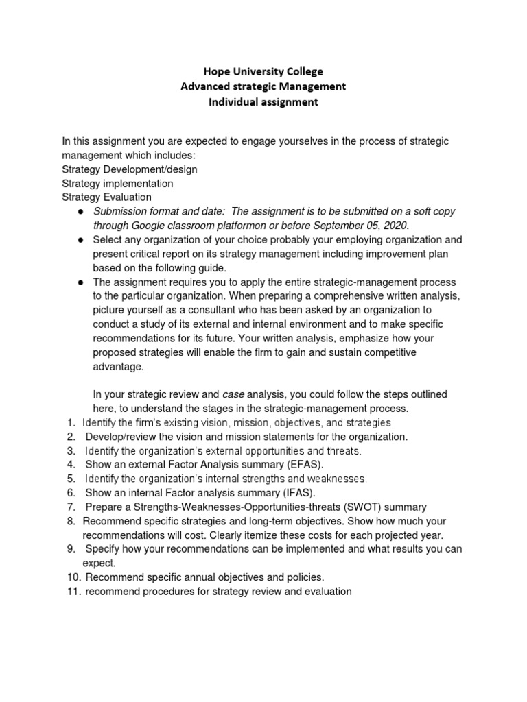 Strategic Management Individual Assignment | PDF