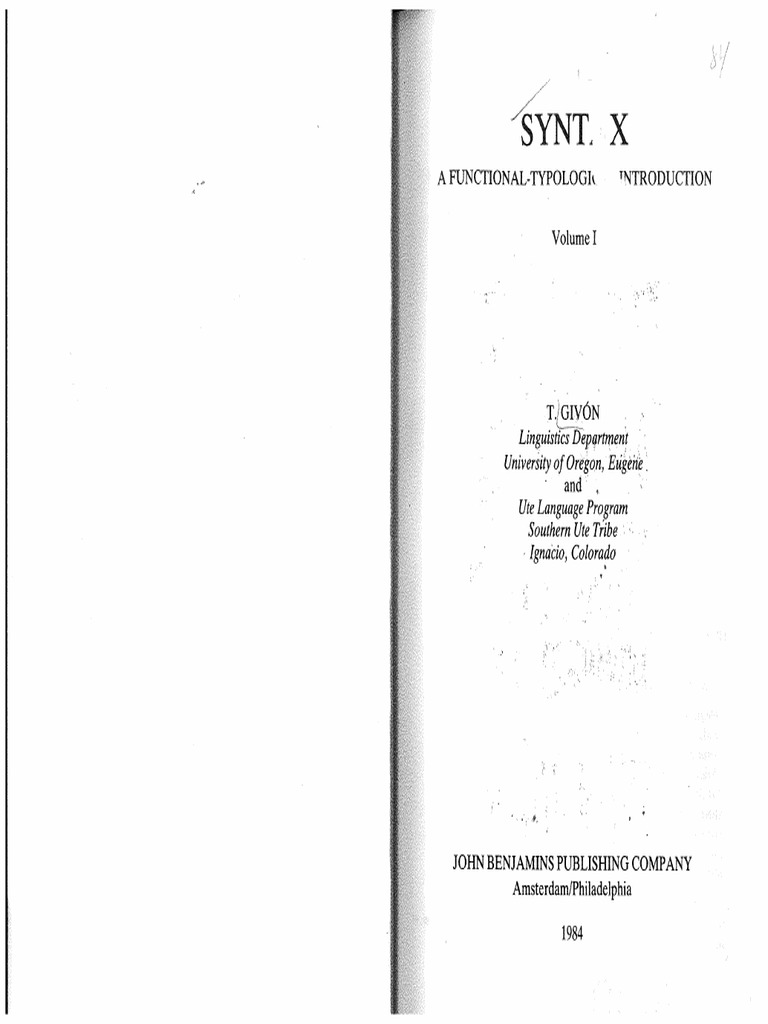 T. Givon, 1984, Syntax, Vol 1 (Caps. 1, 2 y 3) | PDF
