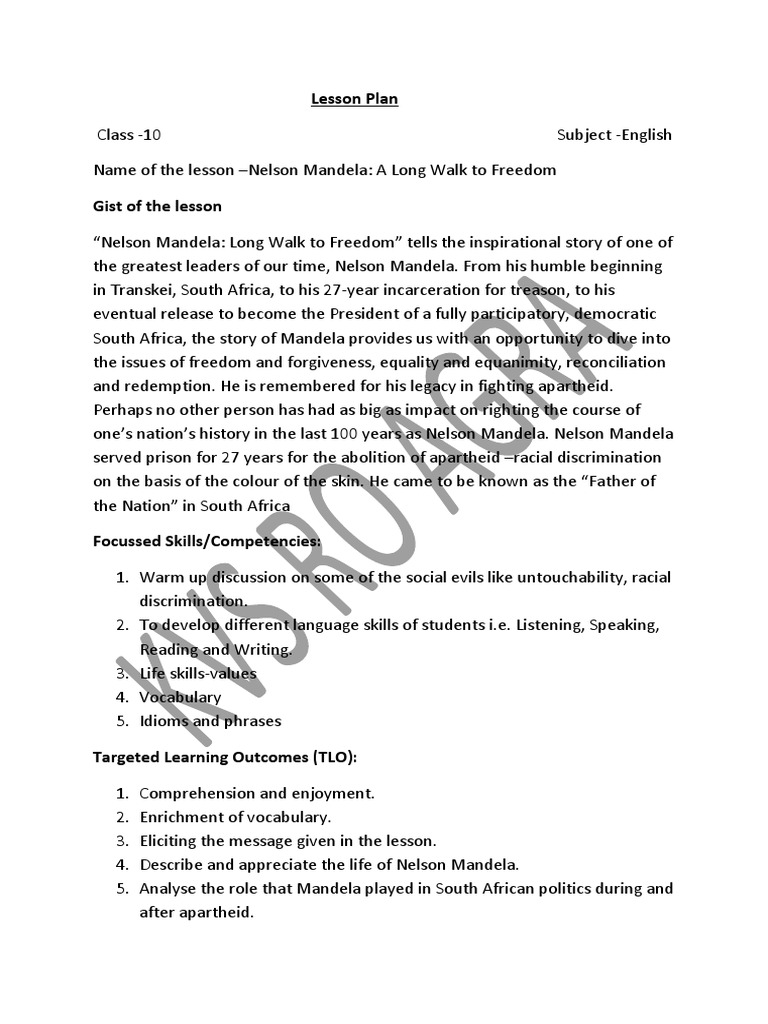 Nelson Mandela: Class 10 Lesson Plan | PDF | Nelson Mandela | Apartheid
