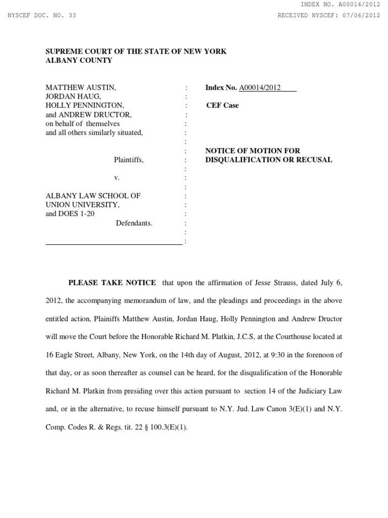 SAMPLE-NOTICE of Motion For Rercusal | PDF | Lawsuit | United States ...