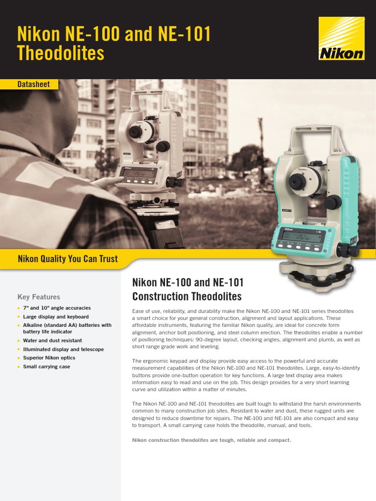NIKON NE-100 NE-101 Digital Theodolites. | PDF | Optics | Equipment