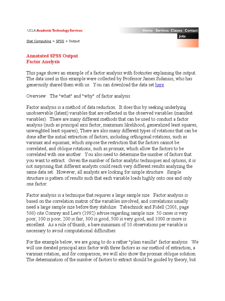 Annotated SPSS Output Factor Analysis | PDF | Factor Analysis | Matrix ... Annotated SPSS Output Factor Analysis | PDF | Factor Analysis | Matrix ...