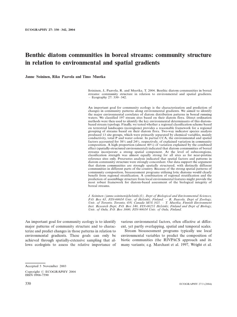 Diatom Community | PDF | Principal Component Analysis | Spatial Analysis