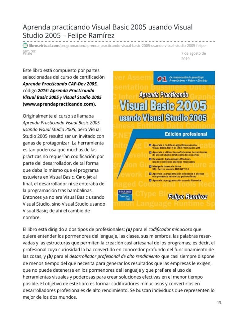 Aprenda Practicando Visual Basic 2005 Usando Visual Studio 2005 Felipe Ramírez | PDF | Básico ...