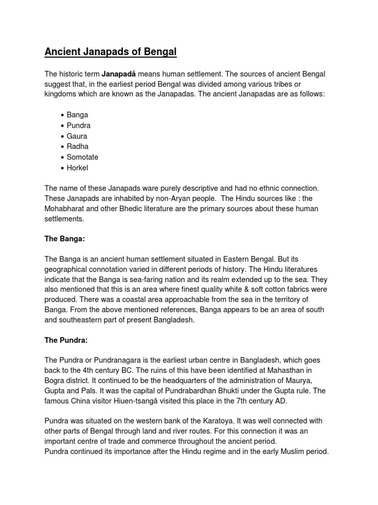 Ancient Janapadas of Bengal Explained | PDF | Asia | South Asia