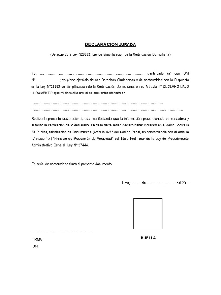 Declaración Jurada Domiciliaria | PDF